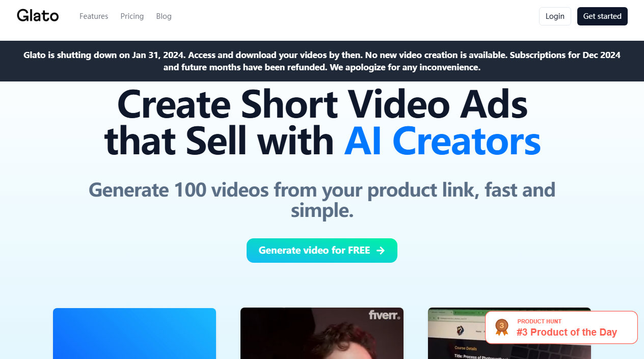 Glato AI 是一个利用人工智能生成短视频广告的平台，帮助用户快速创建吸引人的内容并提升流量。-SOAI.IM