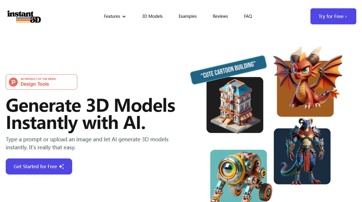 Instant 3D 是一个利用AI技术将图像和文本快速转换为高质量3D模型的在线平台。-SOAI.IM