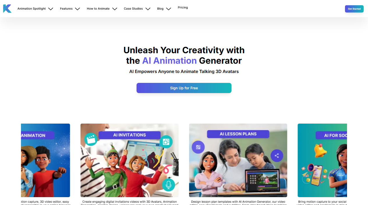 Krikey AI 提供基于人工智能的动画生成服务，帮助用户快速创建3D动画视频。-SOAI.IM