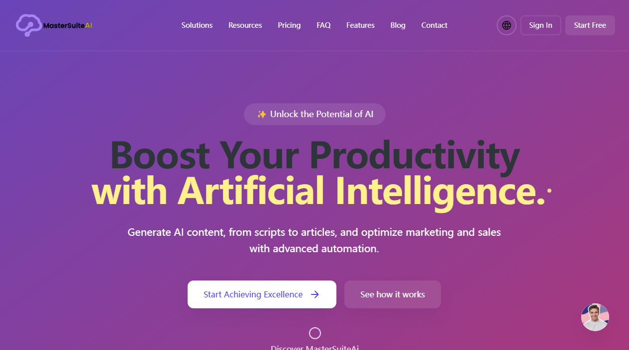 MasterSuiteAI是一个集成了多种AI工具的平台，旨在通过自动化内容生成、营销策略优化、网页开发和SEO工具等功能，提升生产力和工作效率。-SOAI.IM