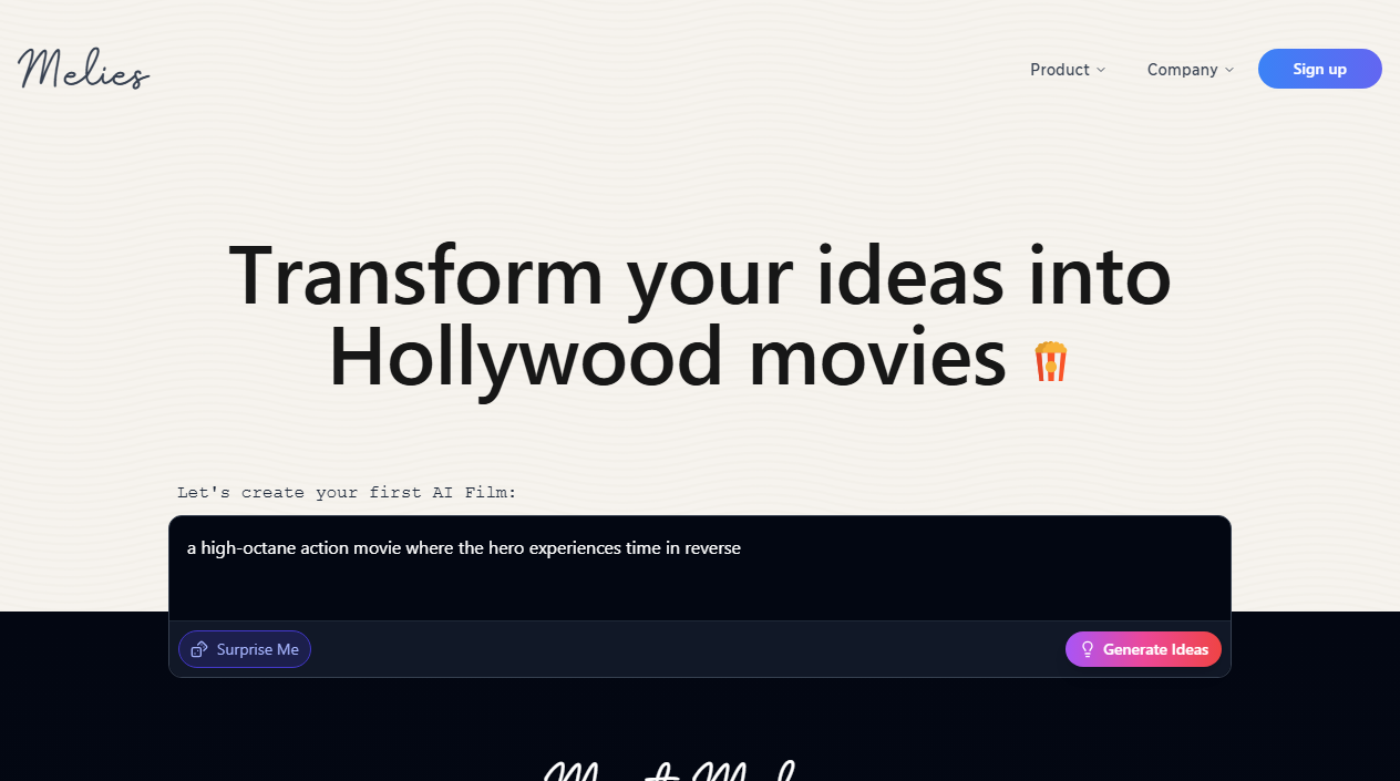 Melies是一款AI电影制作软件，帮助用户将创意转化为好莱坞级别的电影。-SOAI.IM