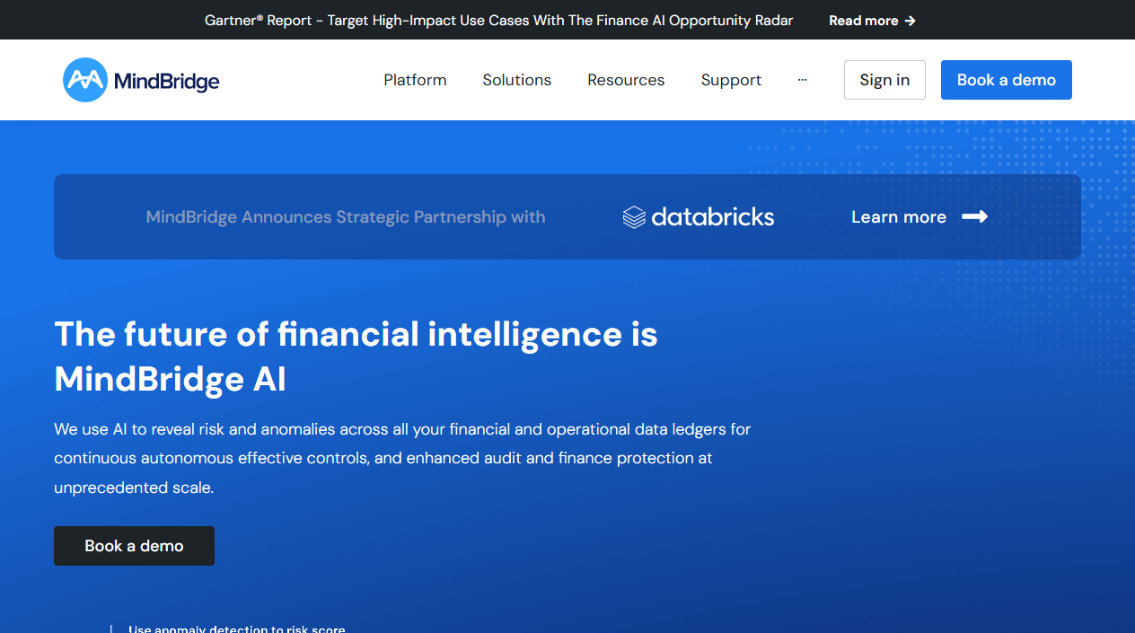 MindBridge 是一个全球领先的金融风险发现和异常检测平台，利用人工智能技术提供全面的财务数据分析和审计支持。-SOAI.IM