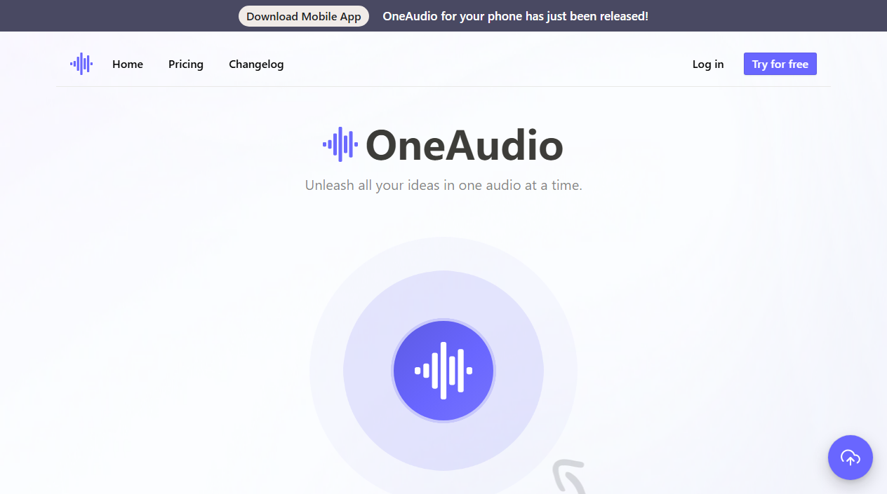 OneAudio是一款将音频转换为简洁摘要笔记的工具，支持录音、转录和总结功能。-SOAI.IM