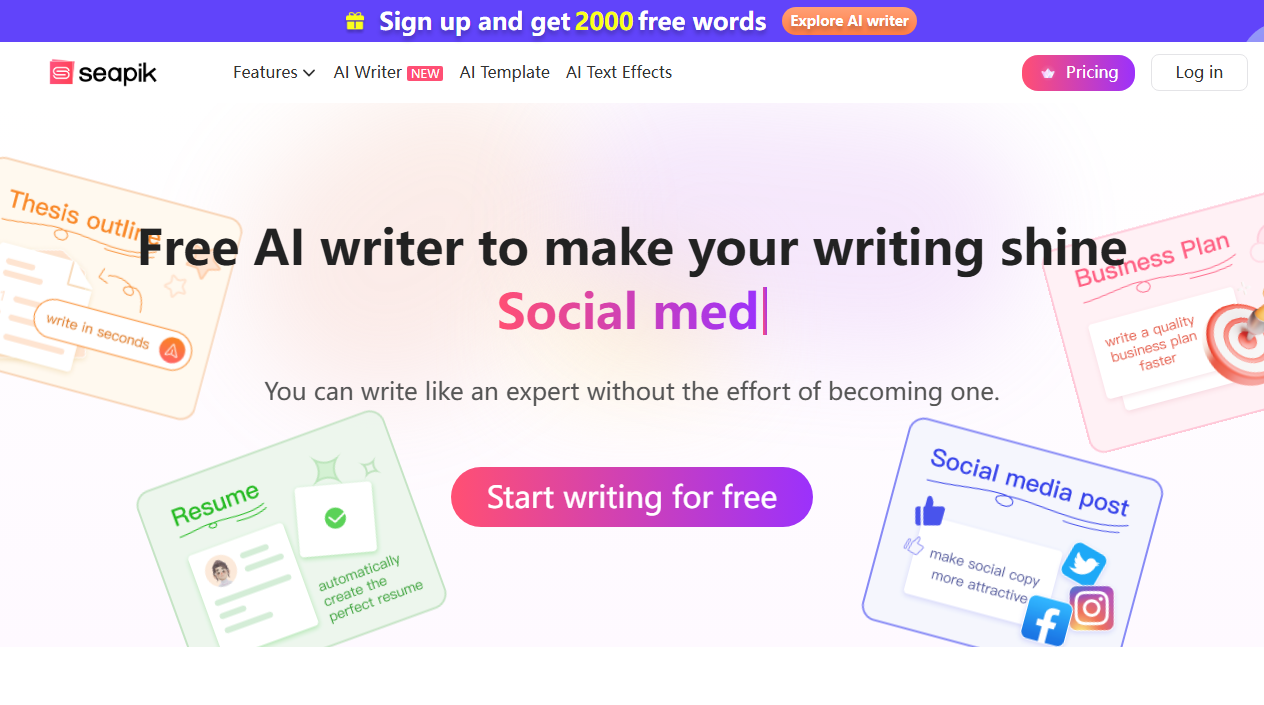 Seapik 提供多种AI驱动的创作工具，包括AI写作、图像处理、设计生成等，帮助用户高效完成各种创作任务。-SOAI.IM