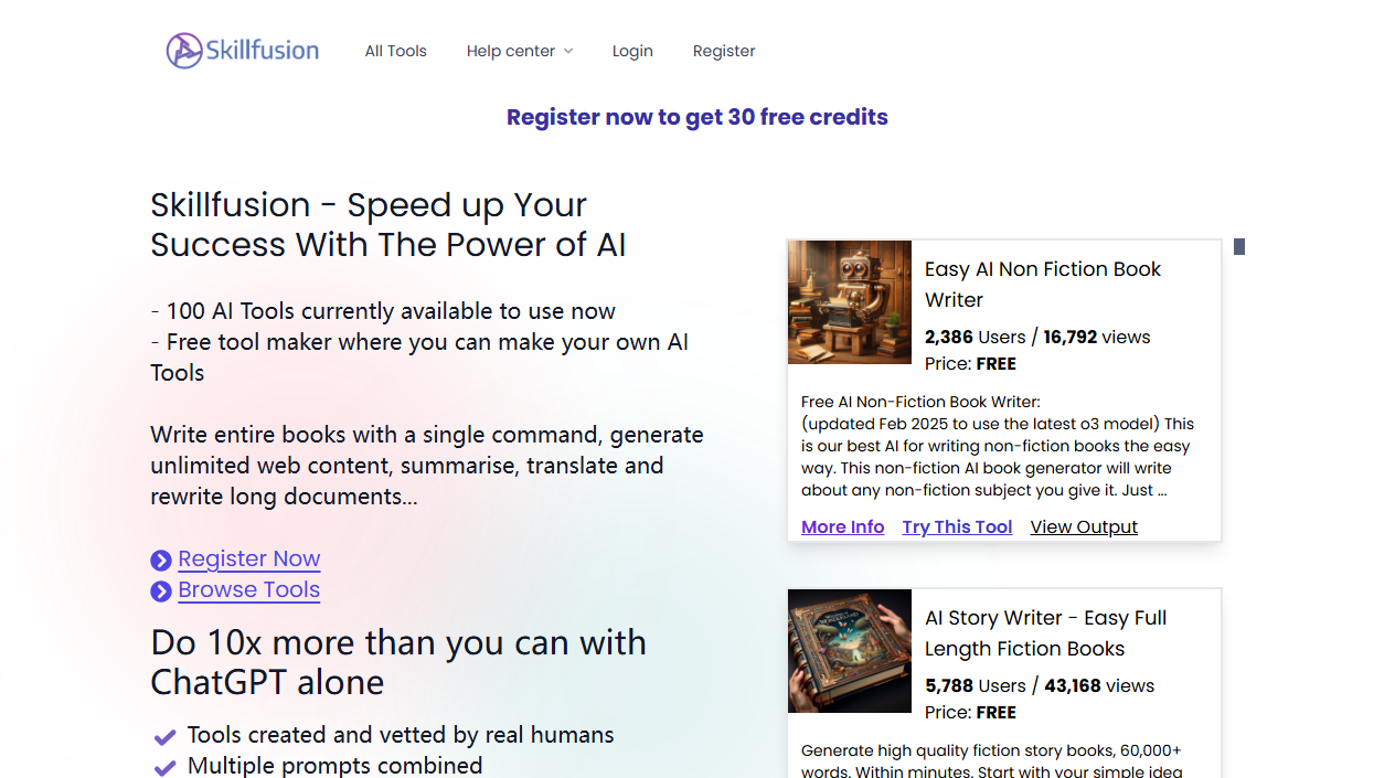 Skillfusion 是一个提供多种AI工具的平台，旨在通过AI技术提升工作效率和创造力。-SOAI.IM