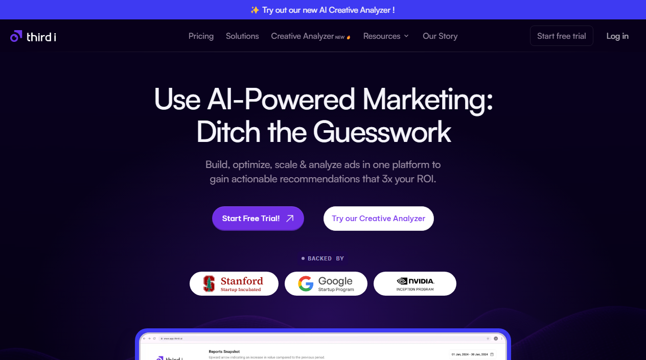 third i 是一个基于AI技术的增长营销平台，旨在通过智能分析和优化广告活动，提升营销ROI。-SOAI.IM