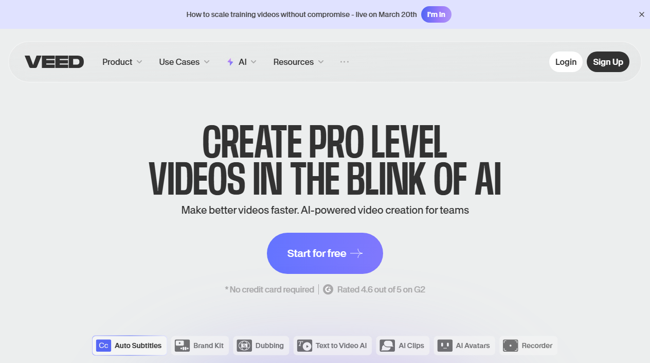 VEED.IO 是一个在线AI视频编辑平台，提供快速、免费的视频编辑服务，支持多种视频处理功能。-SOAI.IM