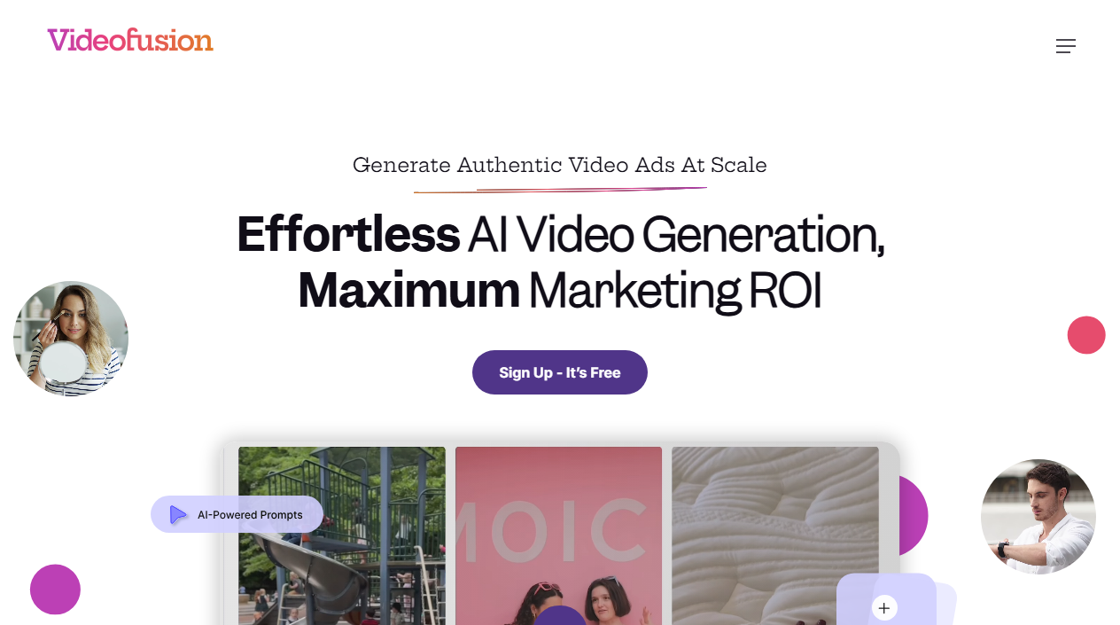 Videofusion 是一个AI驱动的视频广告生成平台，旨在通过自动化工具提升视频广告的创建效率和投资回报率。-SOAI.IM