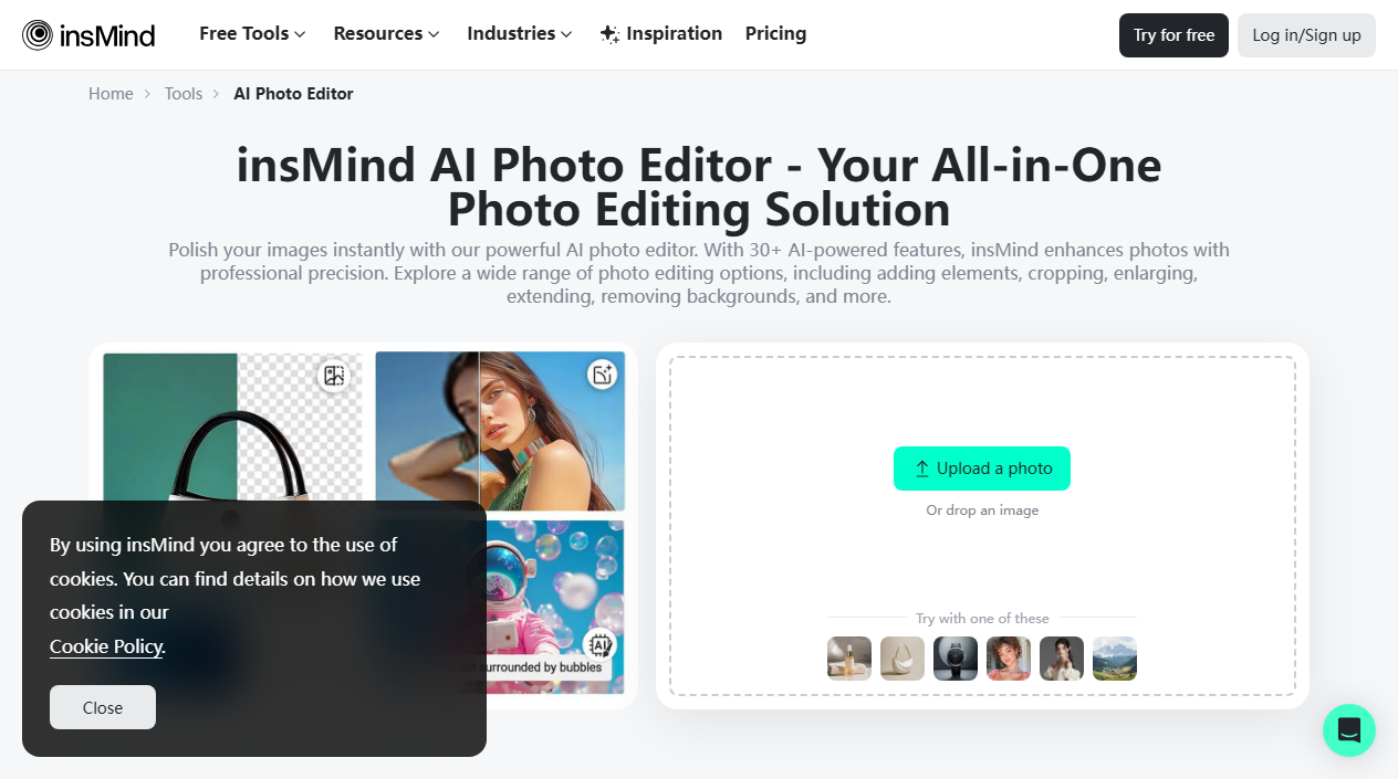 insMind AI Photo Editor 是一款功能强大的在线AI照片编辑工具，提供30多种AI驱动的功能，帮助用户快速、专业地编辑照片 ...