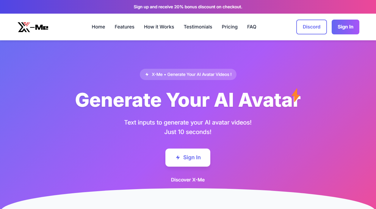 X-Me AI 是一个生成逼真AI头像视频的平台，支持多语言和快速生成。-SOAI.IM